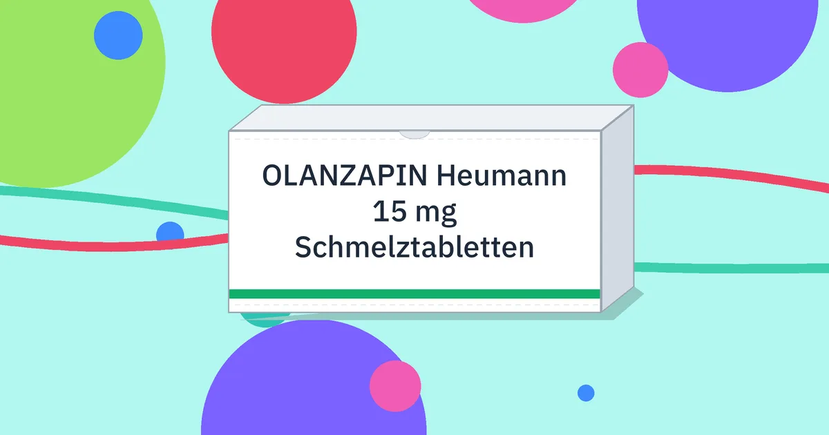 Symbolbild: Packung mit der Aufschrift OLANZAPIN Heumann 15 mg Schmelztabletten (PZN 08850488) – Verfügbarkeit und Bezug in Apotheken in Frankfurt am Main