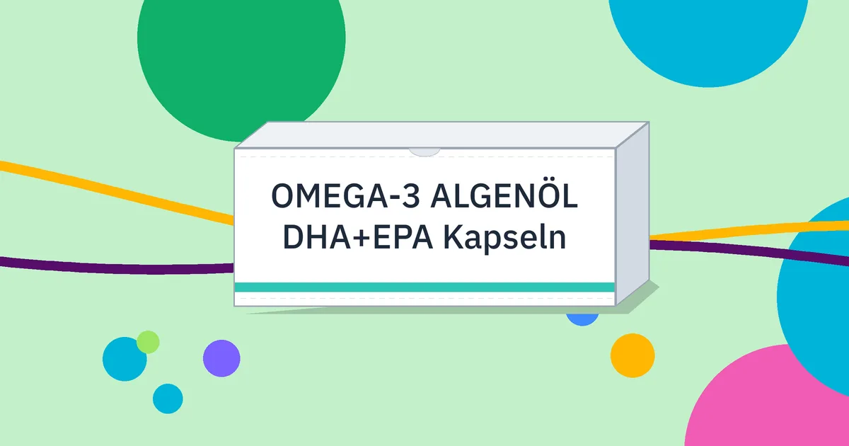 Symbolbild: Packung mit der Aufschrift OMEGA-3 ALGENÖL DHA+EPA Kapseln (PZN 16006677) – Verfügbarkeit und Bezug in Apotheken in Frankfurt am Main