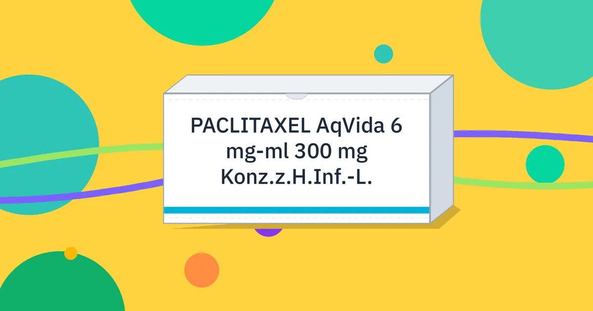 Symbolbild: Packung mit der Aufschrift PACLITAXEL AqVida 6 mg-ml 300 mg Konz.z.H.Inf.-L. (PZN 14279773) – Verfügbarkeit und Bezug in Apotheken in Frankfurt am Main