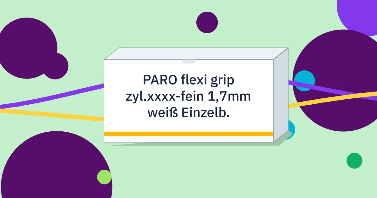Symbolbild: Packung mit der Aufschrift PARO flexi grip zyl.xxxx-fein 1,7mm weiß Einzelb. (PZN 17372786) – Verfügbarkeit und Bezug in Apotheken in Frankfurt am Main