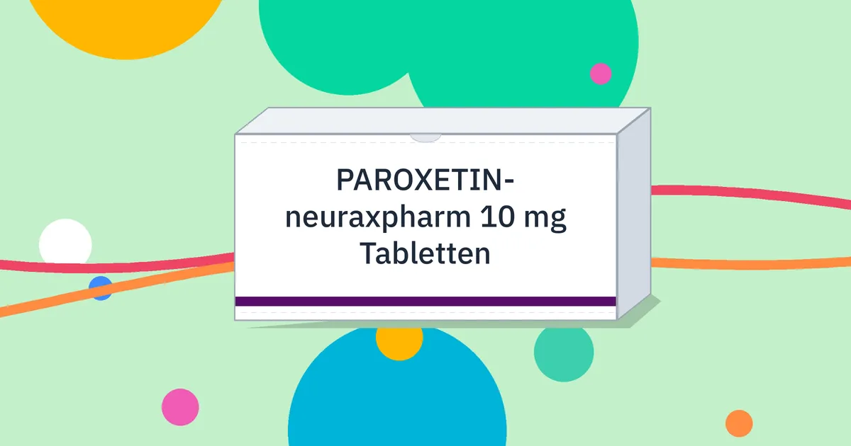 Symbolbild: Packung mit der Aufschrift PAROXETIN-neuraxpharm 10 mg Tabletten (PZN 00279373) – Verfügbarkeit und Bezug in Apotheken in Frankfurt am Main