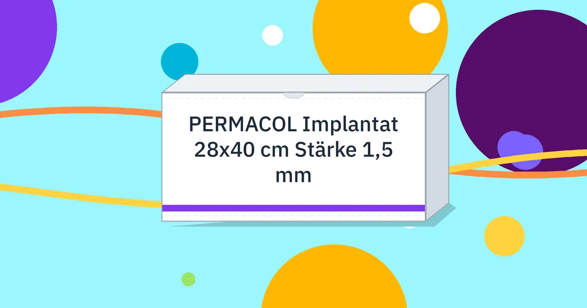 Symbolbild: Packung mit der Aufschrift PERMACOL Implantat 28x40 cm Stärke 1,5 mm (PZN 18258006) – Verfügbarkeit und Bezug in Apotheken in Frankfurt am Main