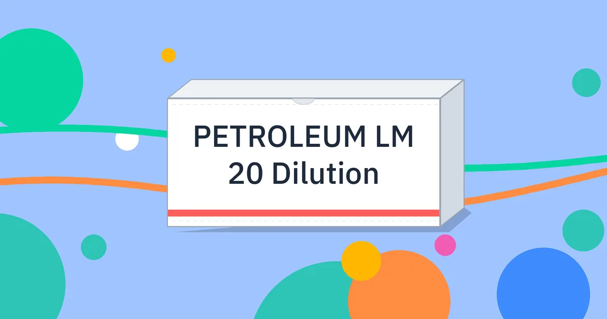 Symbolbild: Packung mit der Aufschrift PETROLEUM LM 20 Dilution (PZN 12977763) – Verfügbarkeit und Bezug in Apotheken in Frankfurt am Main
