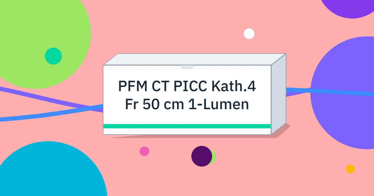 Symbolbild: Packung mit der Aufschrift PFM CT PICC Kath.4 Fr 50 cm 1-Lumen (PZN 11165589) – Verfügbarkeit und Bezug in Apotheken in Frankfurt am Main
