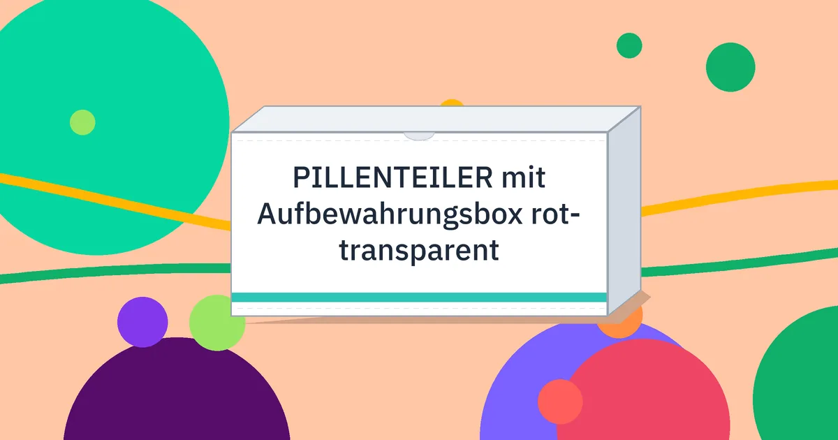 Symbolbild: Packung mit der Aufschrift PILLENTEILER mit Aufbewahrungsbox rot-transparent (PZN 13917987) – Verfügbarkeit und Bezug in Apotheken in Frankfurt am Main