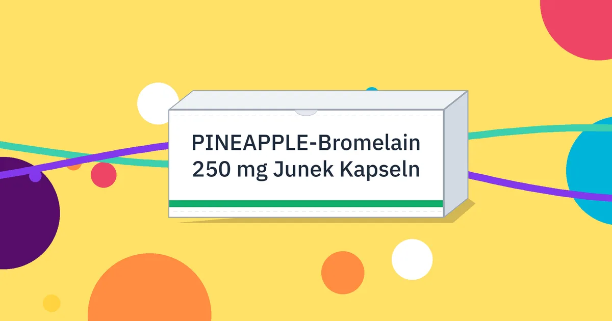 Symbolbild: Packung mit der Aufschrift PINEAPPLE-Bromelain 250 mg Junek Kapseln (PZN 02577815) – Verfügbarkeit und Bezug in Apotheken in Frankfurt am Main