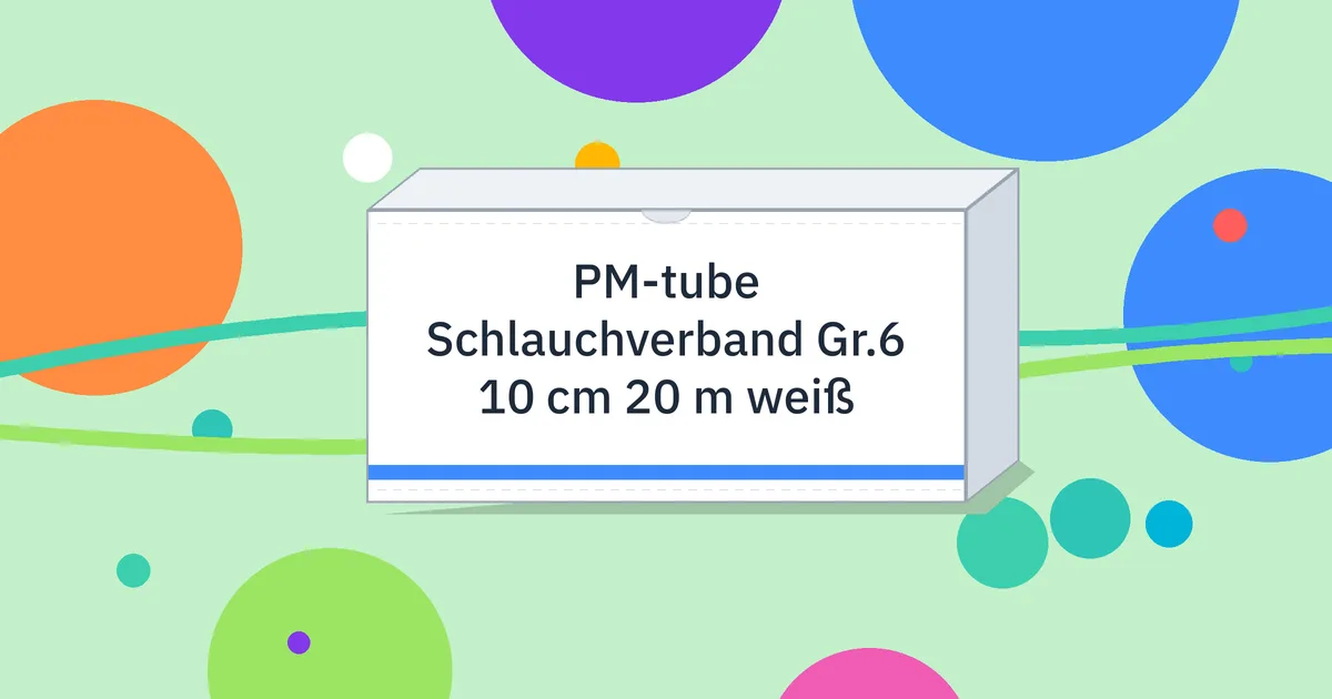Symbolbild: Packung mit der Aufschrift PM-tube Schlauchverband Gr.6 10 cm 20 m weiß (PZN 18845844) – Verfügbarkeit und Bezug in Apotheken in Frankfurt am Main