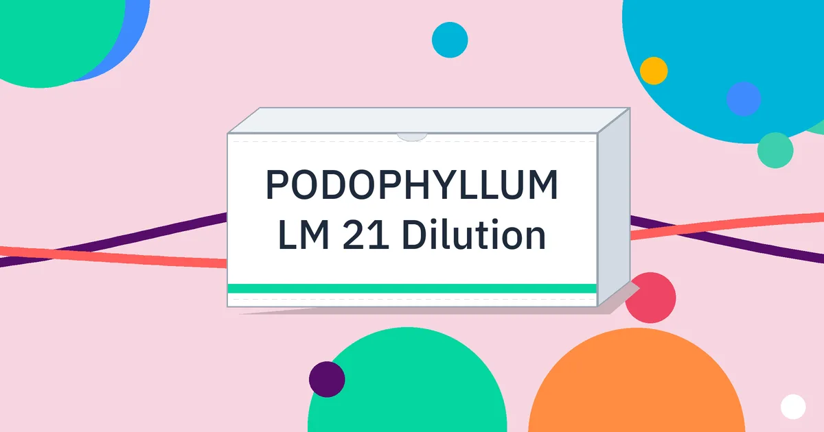 Symbolbild: Packung mit der Aufschrift PODOPHYLLUM LM 21 Dilution (PZN 13043034) – Verfügbarkeit und Bezug in Apotheken in Frankfurt am Main