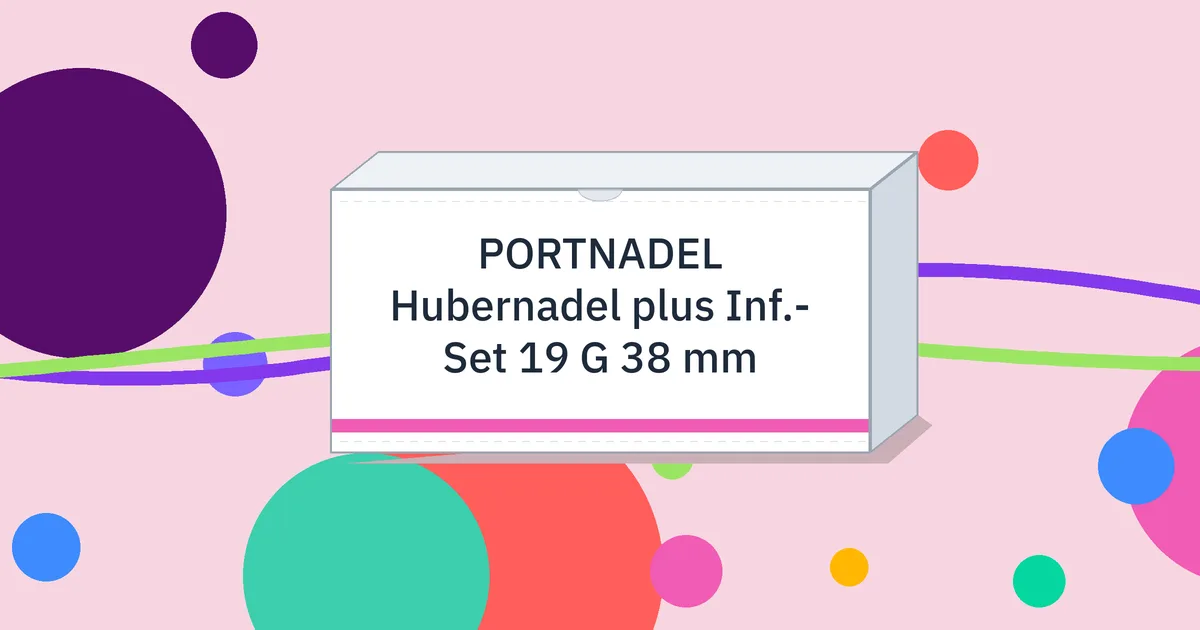 Symbolbild: Packung mit der Aufschrift PORTNADEL Hubernadel plus Inf.-Set 19 G 38 mm (PZN 02706721) – Verfügbarkeit und Bezug in Apotheken in Frankfurt am Main