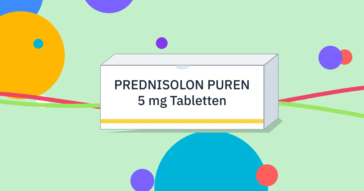 Symbolbild: Packung mit der Aufschrift PREDNISOLON PUREN 5 mg Tabletten (PZN 19824229) – Verfügbarkeit und Bezug in Apotheken in Frankfurt am Main