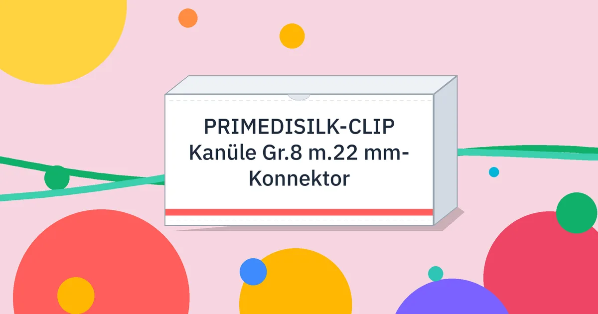 Symbolbild: Packung mit der Aufschrift PRIMEDISILK-CLIP Kanüle Gr.8 m.22 mm-Konnektor (PZN 10780714) – Verfügbarkeit und Bezug in Apotheken in Frankfurt am Main