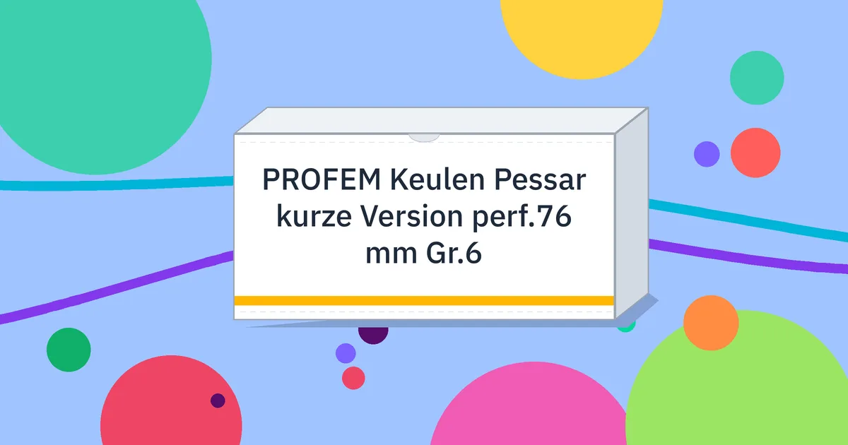 Symbolbild: Packung mit der Aufschrift PROFEM Keulen Pessar kurze Version perf.76 mm Gr.6 (PZN 11671849) – Verfügbarkeit und Bezug in Apotheken in Frankfurt am Main