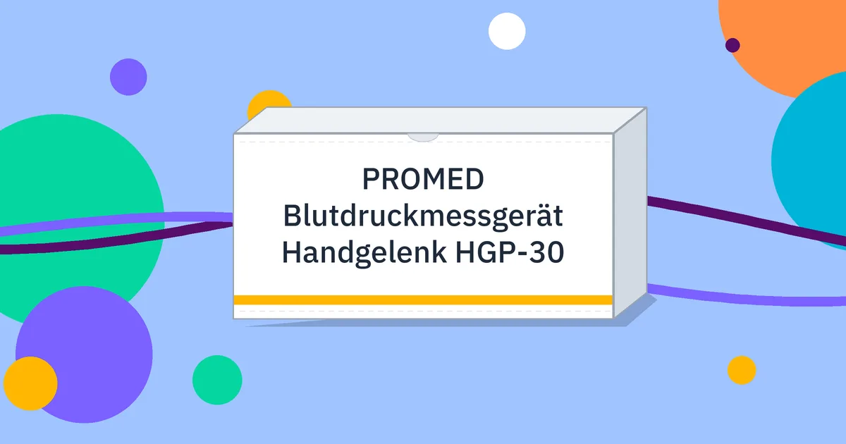 Symbolbild: Packung mit der Aufschrift PROMED Blutdruckmessgerät Handgelenk HGP-30 (PZN 15875922) – Verfügbarkeit und Bezug in Apotheken in Frankfurt am Main