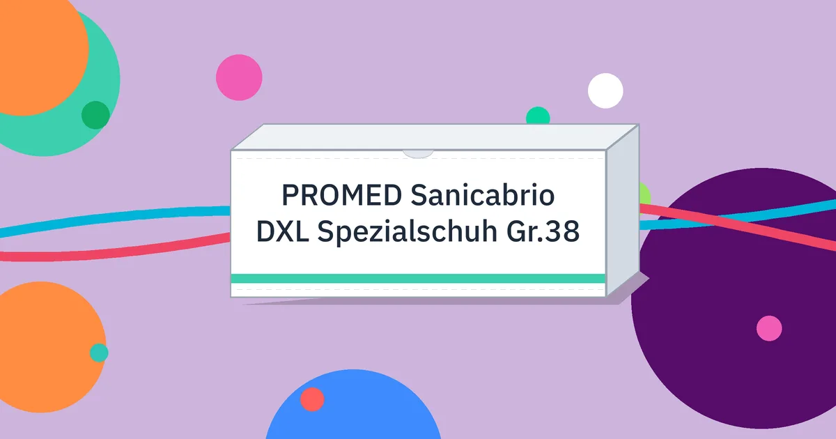 Symbolbild: Packung mit der Aufschrift PROMED Sanicabrio DXL Spezialschuh Gr.38 (PZN 05481725) – Verfügbarkeit und Bezug in Apotheken in Frankfurt am Main