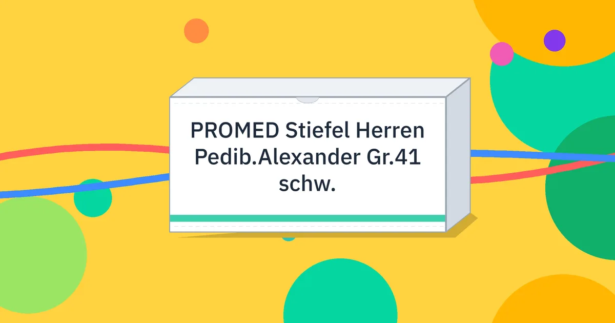 Symbolbild: Packung mit der Aufschrift PROMED Stiefel Herren Pedib.Alexander Gr.41 schw. (PZN 11710259) – Verfügbarkeit und Bezug in Apotheken in Frankfurt am Main