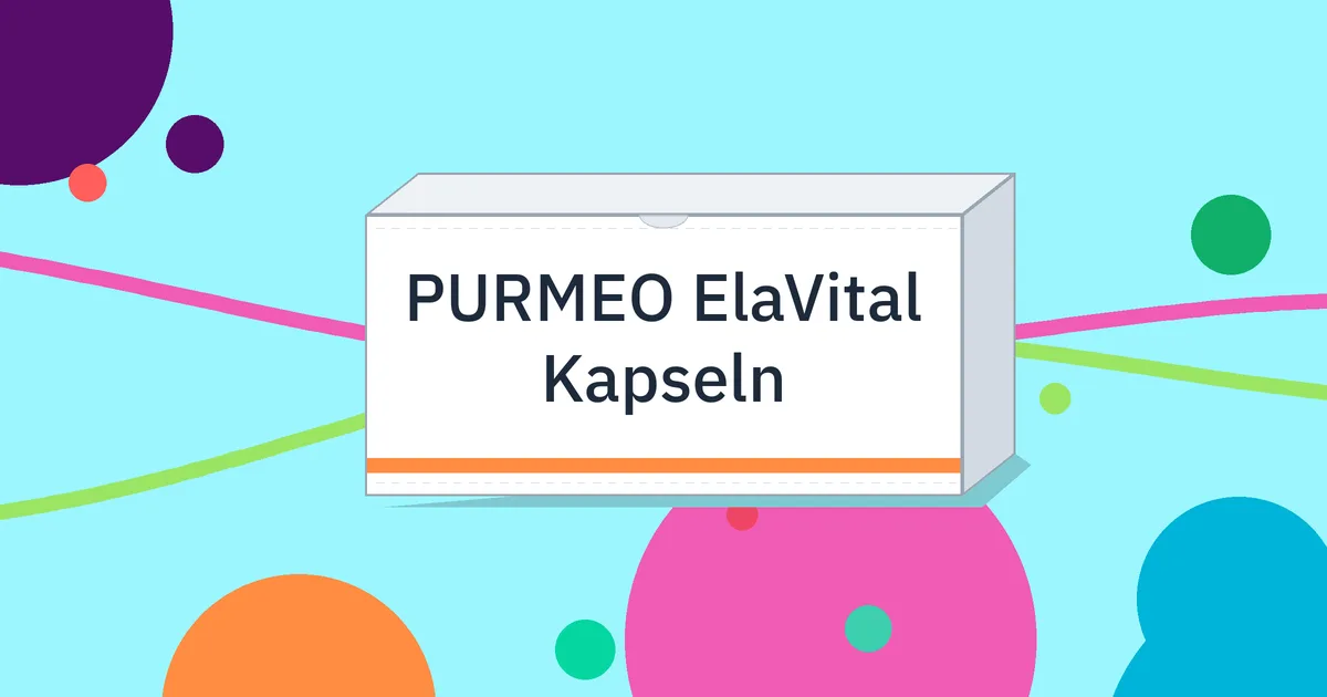 Symbolbild: Packung mit der Aufschrift PURMEO ElaVital Kapseln (PZN 17594541) – Verfügbarkeit und Bezug in Apotheken in Frankfurt am Main