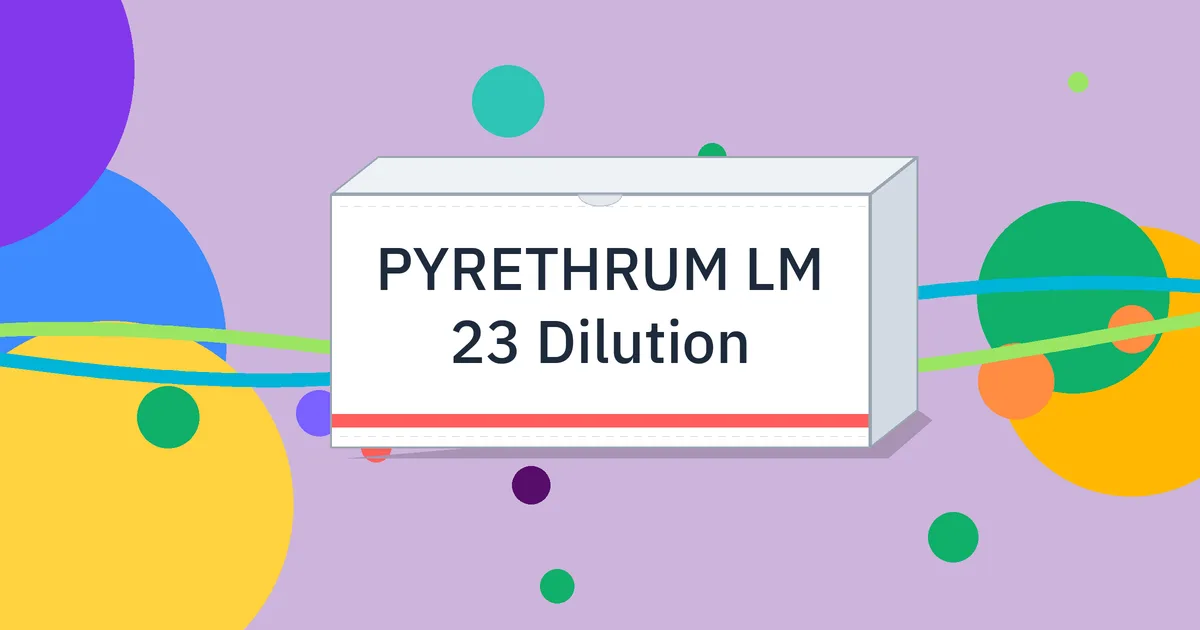 Symbolbild: Packung mit der Aufschrift PYRETHRUM LM 23 Dilution (PZN 13671902) – Verfügbarkeit und Bezug in Apotheken in Frankfurt am Main