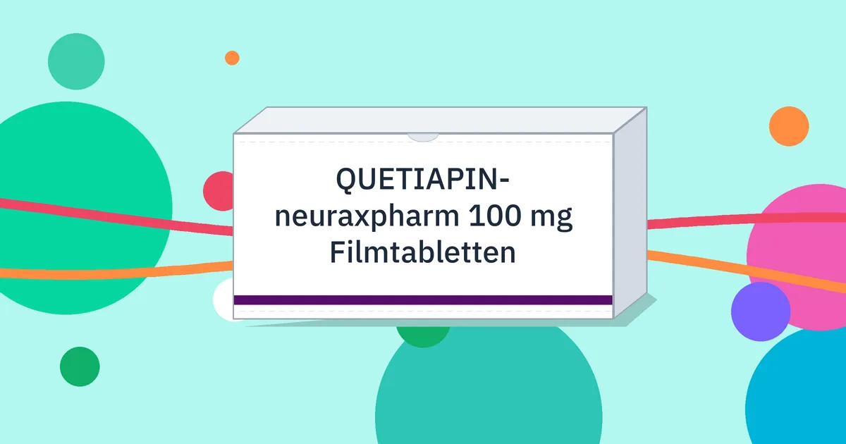 Symbolbild: Packung mit der Aufschrift QUETIAPIN-neuraxpharm 100 mg Filmtabletten (PZN 09445577) – Verfügbarkeit und Bezug in Apotheken in Frankfurt am Main
