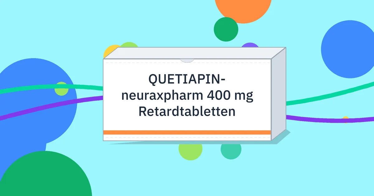 Symbolbild: Packung mit der Aufschrift QUETIAPIN-neuraxpharm 400 mg Retardtabletten (PZN 09445910) – Verfügbarkeit und Bezug in Apotheken in Frankfurt am Main