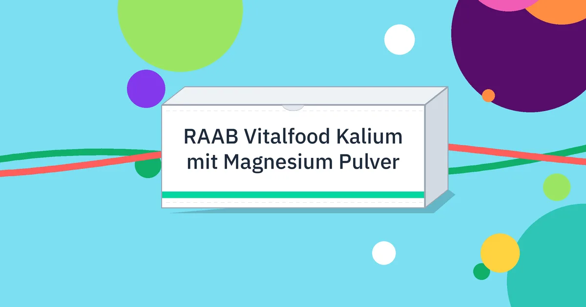 Symbolbild: Packung mit der Aufschrift RAAB Vitalfood Kalium mit Magnesium Pulver (PZN 19461376) – Verfügbarkeit und Bezug in Apotheken in Frankfurt am Main