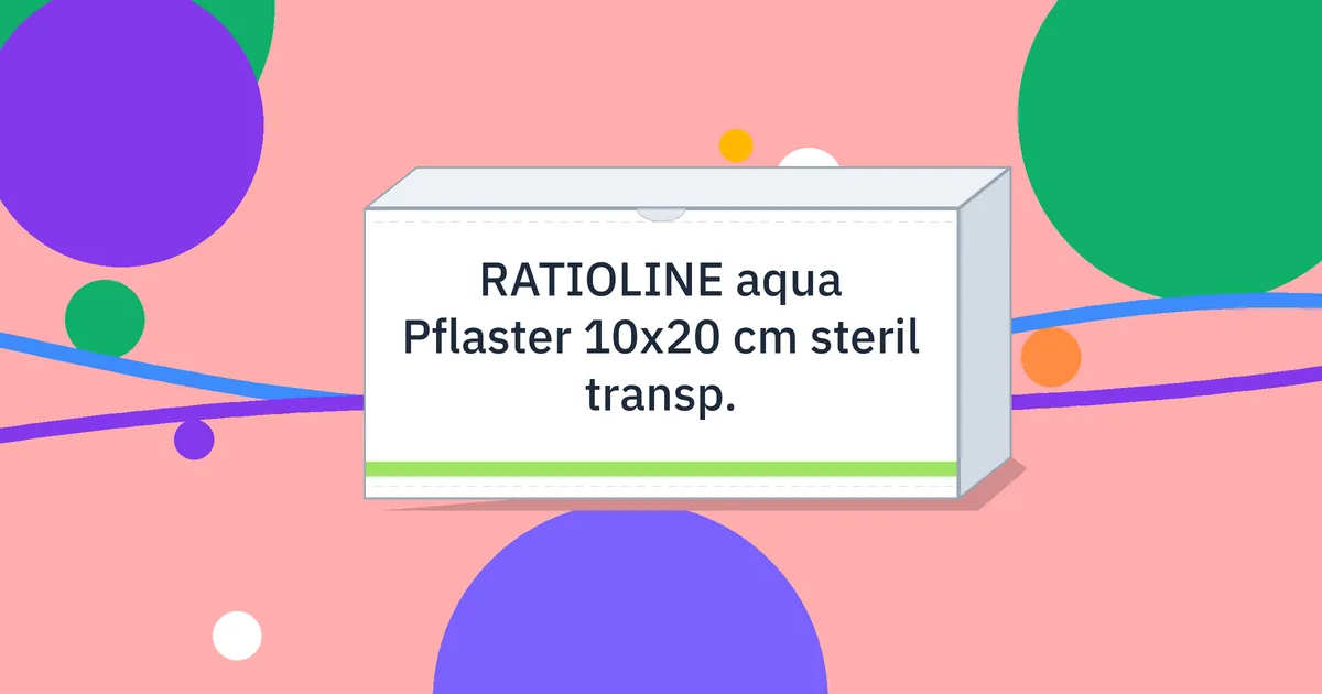 Symbolbild: Packung mit der Aufschrift RATIOLINE aqua Pflaster 10x20 cm steril transp. (PZN 20112913) – Verfügbarkeit und Bezug in Apotheken in Frankfurt am Main