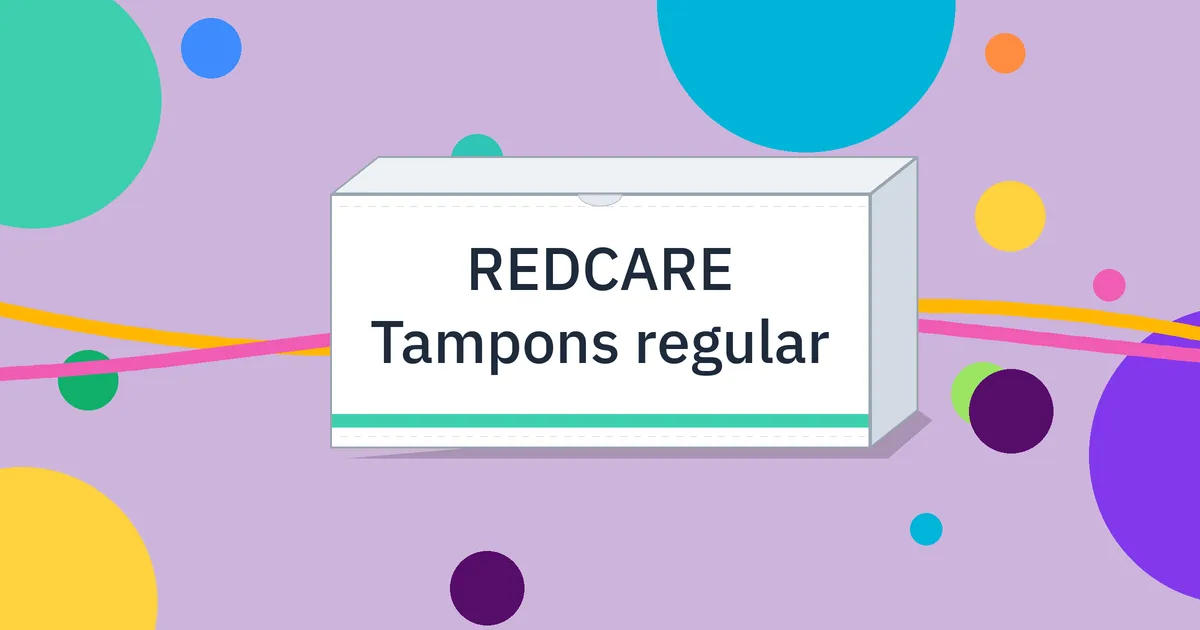 Symbolbild: Packung mit der Aufschrift REDCARE Tampons regular (PZN 19188779) – Verfügbarkeit und Bezug in Apotheken in Frankfurt am Main