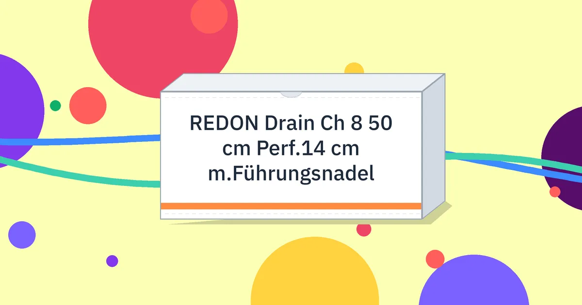 Symbolbild: Packung mit der Aufschrift REDON Drain Ch 8 50 cm Perf.14 cm m.Führungsnadel (PZN 13831926) – Verfügbarkeit und Bezug in Apotheken in Frankfurt am Main