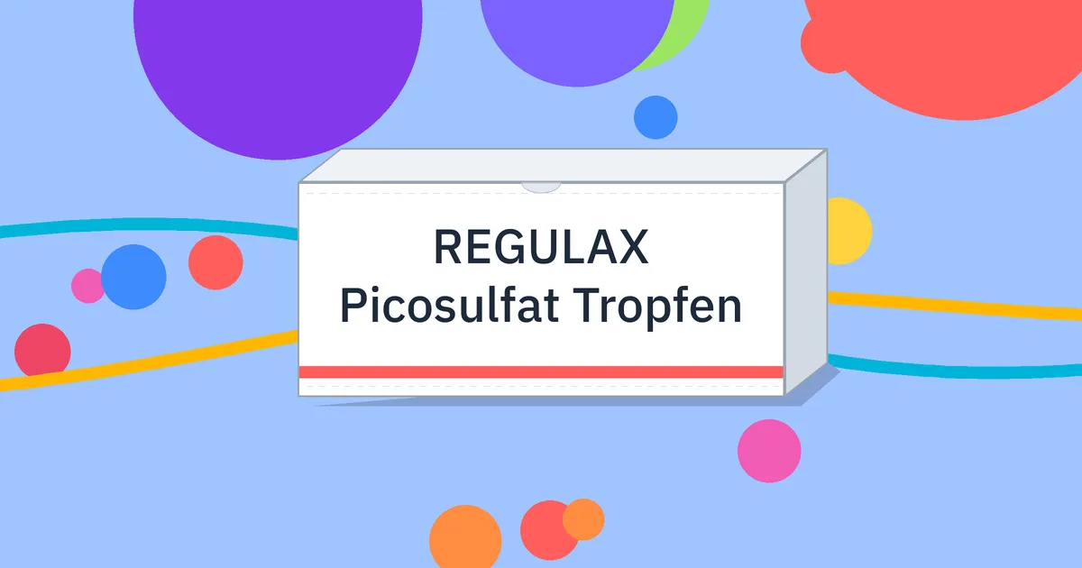 Symbolbild: Packung mit der Aufschrift REGULAX Picosulfat Tropfen (PZN 04687376) – Verfügbarkeit und Bezug in Apotheken in Frankfurt am Main