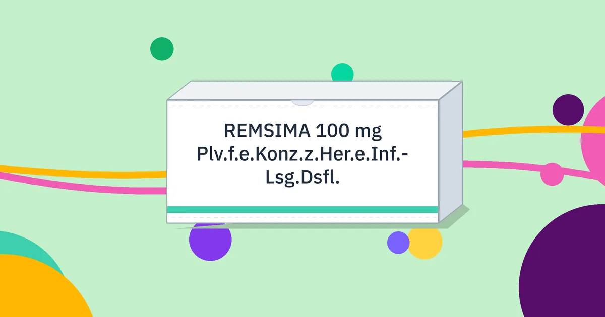 Symbolbild: Packung mit der Aufschrift REMSIMA 100 mg Plv.f.e.Konz.z.Her.e.Inf.-Lsg.Dsfl. (PZN 11028007) – Verfügbarkeit und Bezug in Apotheken in Frankfurt am Main