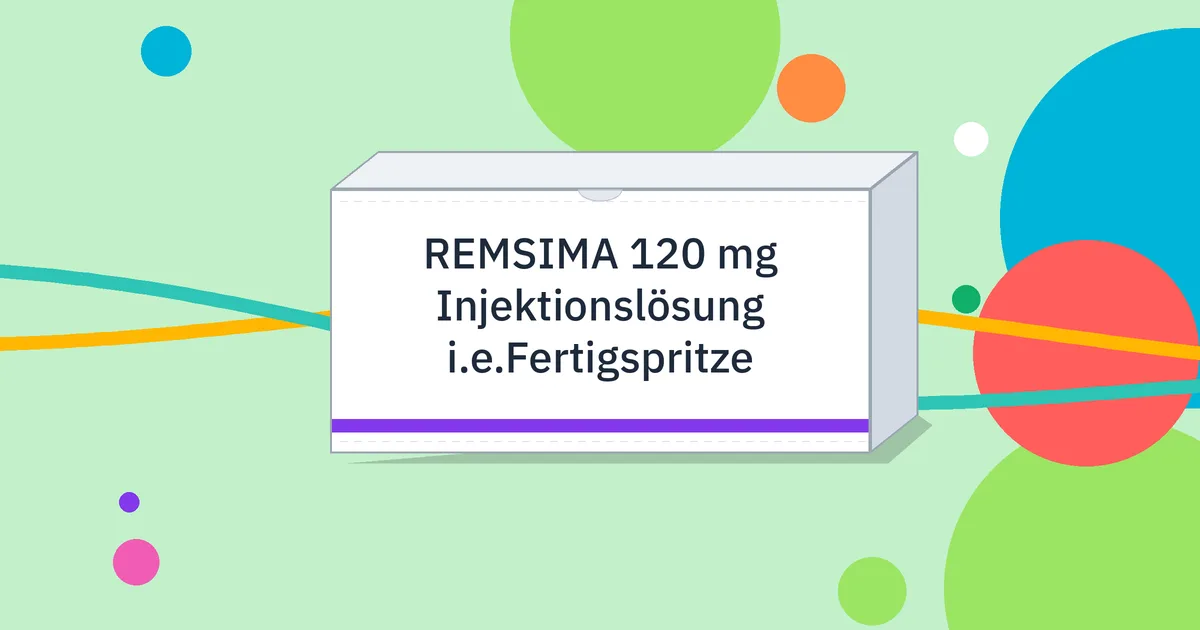 Symbolbild: Packung mit der Aufschrift REMSIMA 120 mg Injektionslösung i.e.Fertigspritze (PZN 19195673) – Verfügbarkeit und Bezug in Apotheken in Frankfurt am Main