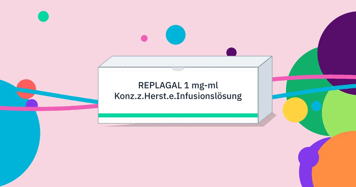 Symbolbild: Packung mit der Aufschrift REPLAGAL 1 mg-ml Konz.z.Herst.e.Infusionslösung (PZN 13331520) – Verfügbarkeit und Bezug in Apotheken in Frankfurt am Main