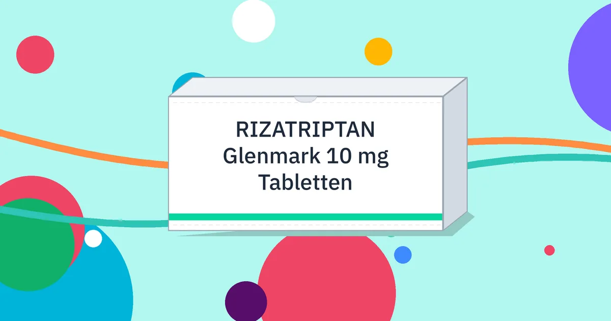Symbolbild: Packung mit der Aufschrift RIZATRIPTAN Glenmark 10 mg Tabletten (PZN 10116347) – Verfügbarkeit und Bezug in Apotheken in Frankfurt am Main