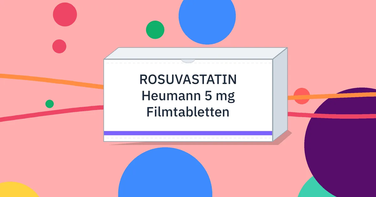Symbolbild: Packung mit der Aufschrift ROSUVASTATIN Heumann 5 mg Filmtabletten (PZN 12397356) – Verfügbarkeit und Bezug in Apotheken in Frankfurt am Main