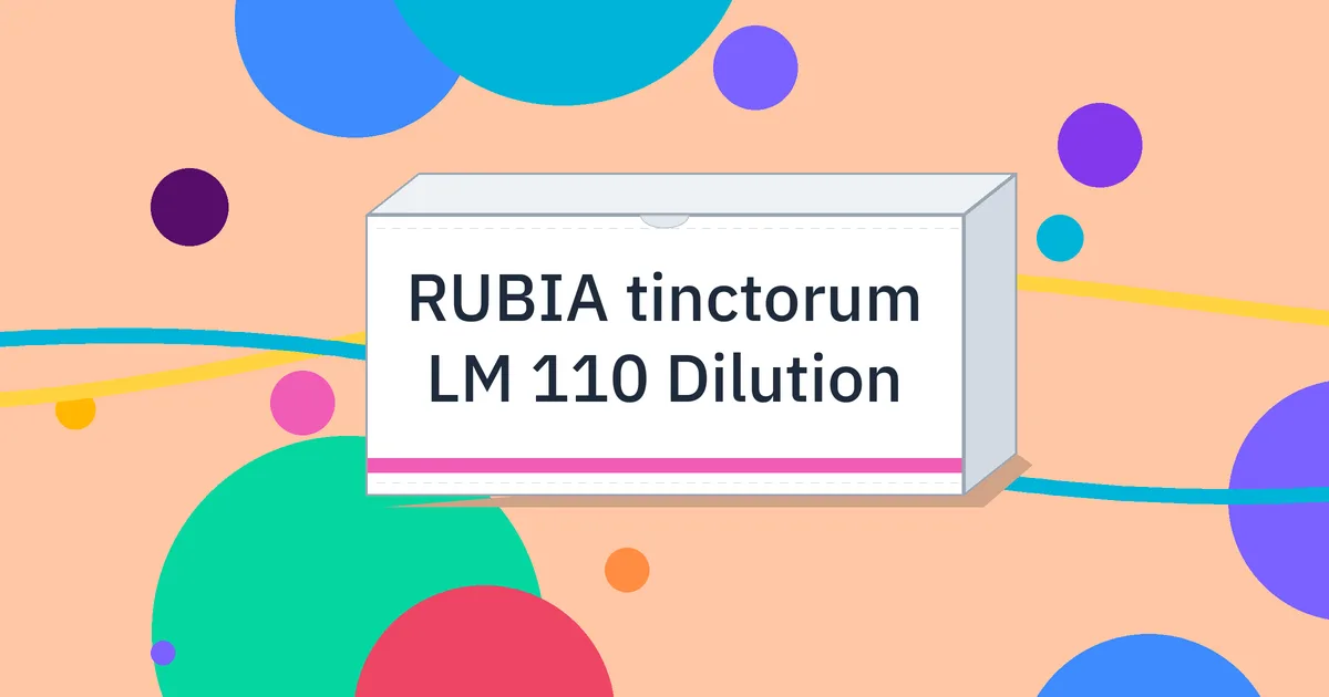 Symbolbild: Packung mit der Aufschrift RUBIA tinctorum LM 110 Dilution (PZN 13057042) – Verfügbarkeit und Bezug in Apotheken in Frankfurt am Main