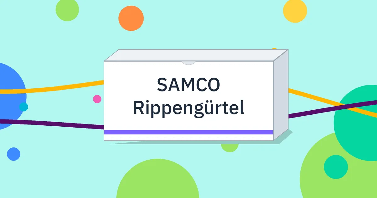 Symbolbild: Packung mit der Aufschrift SAMCO Rippengürtel (PZN 09888501) – Verfügbarkeit und Bezug in Apotheken in Frankfurt am Main