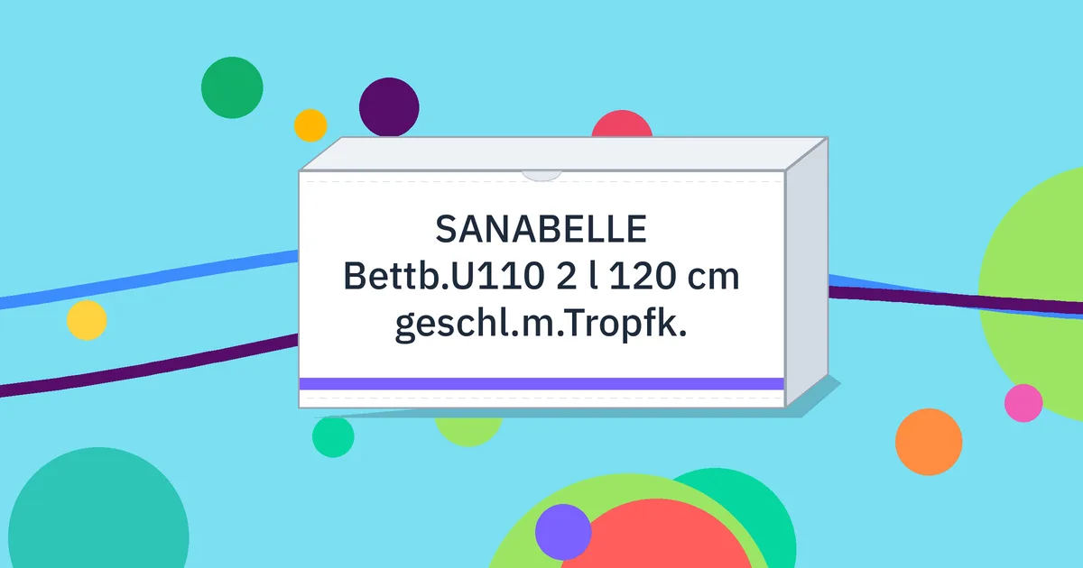 Symbolbild: Packung mit der Aufschrift SANABELLE Bettb.U110 2 l 120 cm geschl.m.Tropfk. (PZN 09330348) – Verfügbarkeit und Bezug in Apotheken in Frankfurt am Main