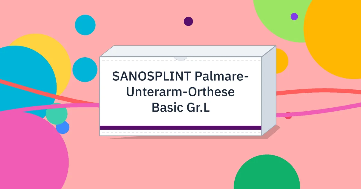 Symbolbild: Packung mit der Aufschrift SANOSPLINT Palmare-Unterarm-Orthese Basic Gr.L (PZN 11281396) – Verfügbarkeit und Bezug in Apotheken in Frankfurt am Main