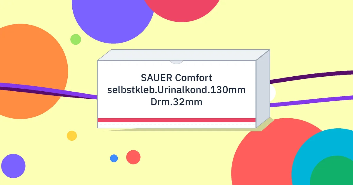 Symbolbild: Packung mit der Aufschrift SAUER Comfort selbstkleb.Urinalkond.130mm Drm.32mm (PZN 00464248) – Verfügbarkeit und Bezug in Apotheken in Frankfurt am Main