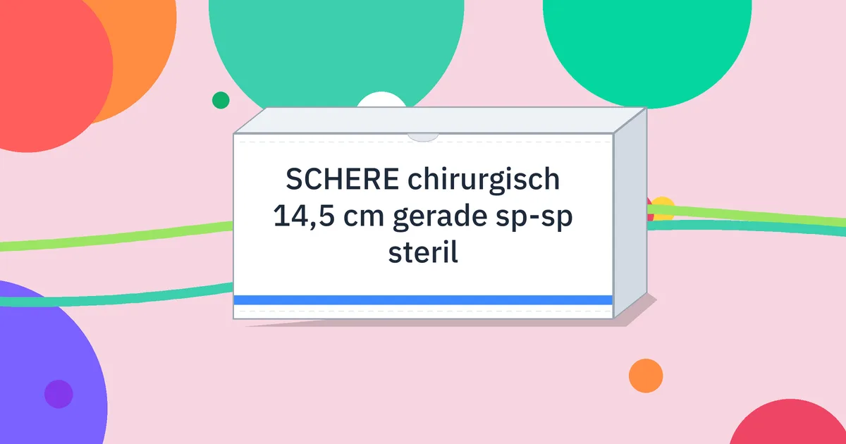 Symbolbild: Packung mit der Aufschrift SCHERE chirurgisch 14,5 cm gerade sp-sp steril (PZN 19978180) – Verfügbarkeit und Bezug in Apotheken in Frankfurt am Main