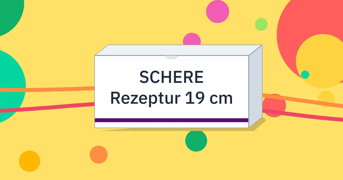 Symbolbild: Packung mit der Aufschrift SCHERE Rezeptur 19 cm (PZN 01735809) – Verfügbarkeit und Bezug in Apotheken in Frankfurt am Main