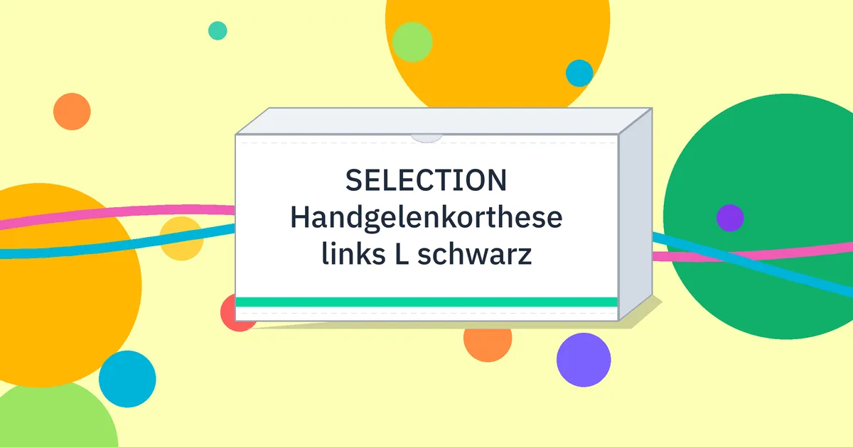 Symbolbild: Packung mit der Aufschrift SELECTION Handgelenkorthese links L schwarz (PZN 10839666) – Verfügbarkeit und Bezug in Apotheken in Frankfurt am Main