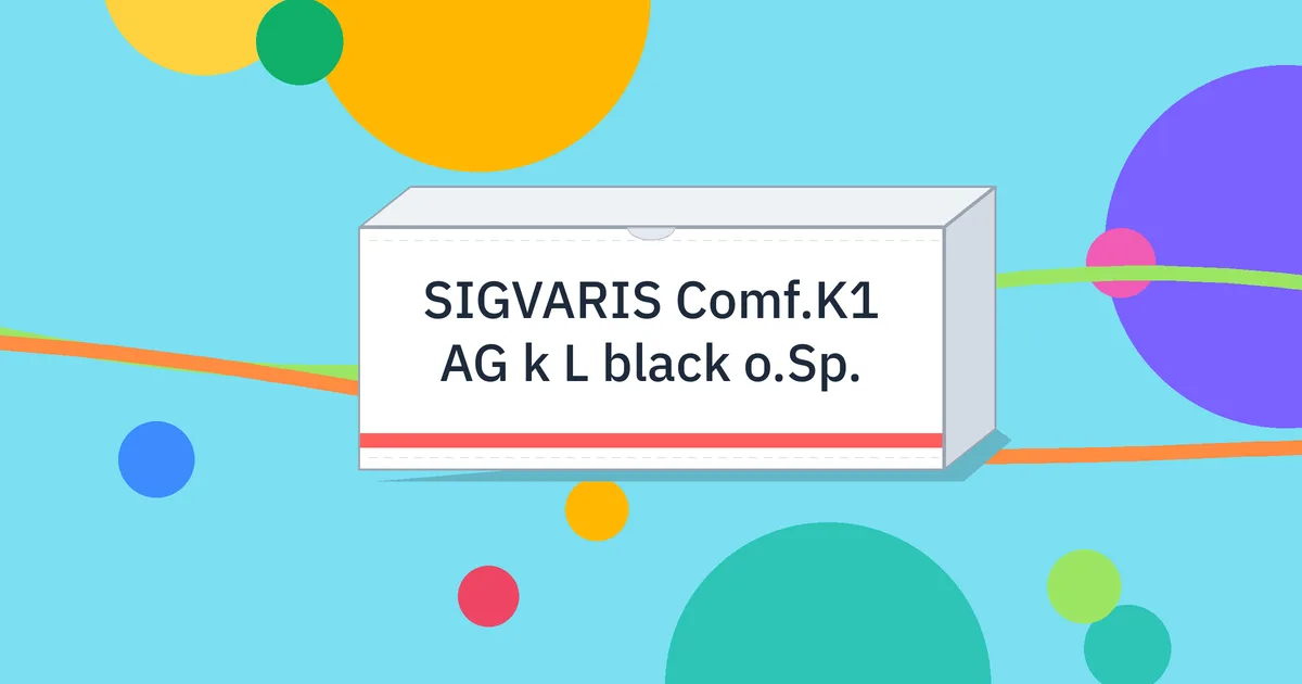 Symbolbild: Packung mit der Aufschrift SIGVARIS Comf.K1 AG k L black o.Sp. (PZN 17042698) – Verfügbarkeit und Bezug in Apotheken in Frankfurt am Main