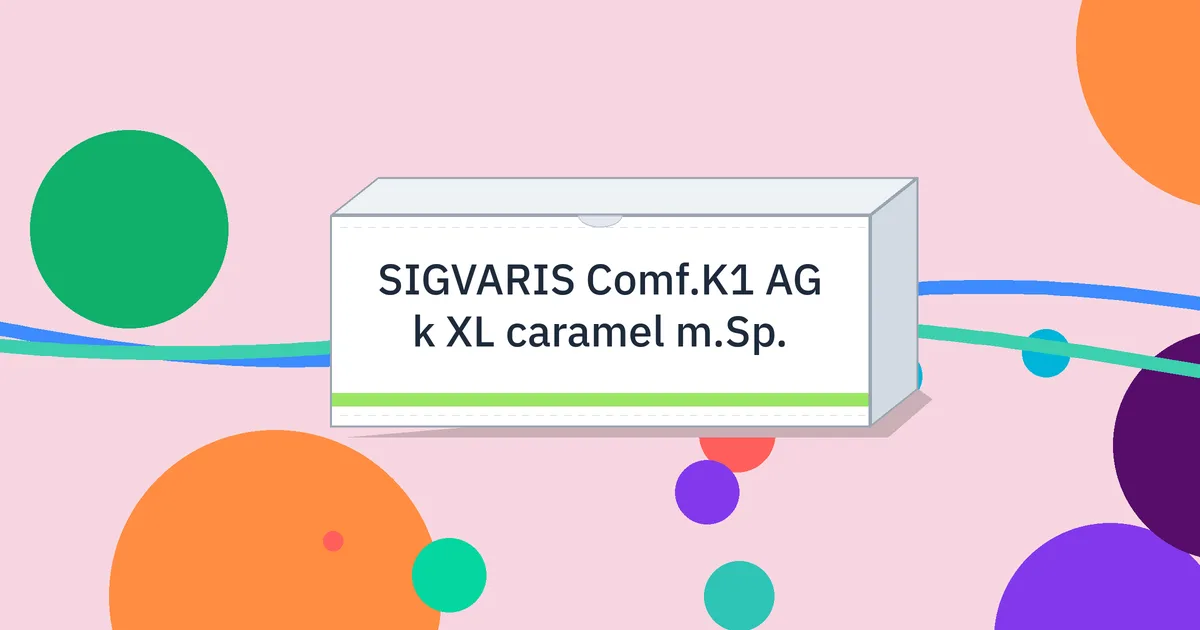 Symbolbild: Packung mit der Aufschrift SIGVARIS Comf.K1 AG k XL caramel m.Sp. (PZN 17094620) – Verfügbarkeit und Bezug in Apotheken in Frankfurt am Main