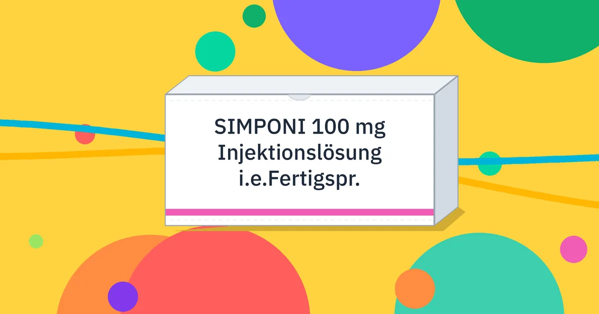 Symbolbild: Packung mit der Aufschrift SIMPONI 100 mg Injektionslösung i.e.Fertigspr. (PZN 15895735) – Verfügbarkeit und Bezug in Apotheken in Frankfurt am Main