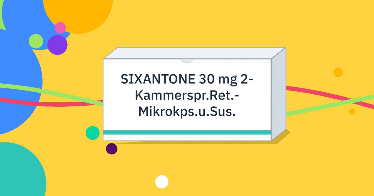 Symbolbild: Packung mit der Aufschrift SIXANTONE 30 mg 2-Kammerspr.Ret.-Mikrokps.u.Sus. (PZN 10764342) – Verfügbarkeit und Bezug in Apotheken in Frankfurt am Main