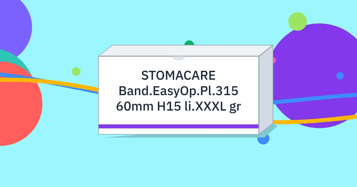 Symbolbild: Packung mit der Aufschrift STOMACARE Band.EasyOp.Pl.315 60mm H15 li.XXXL gr (PZN 17905455) – Verfügbarkeit und Bezug in Apotheken in Frankfurt am Main