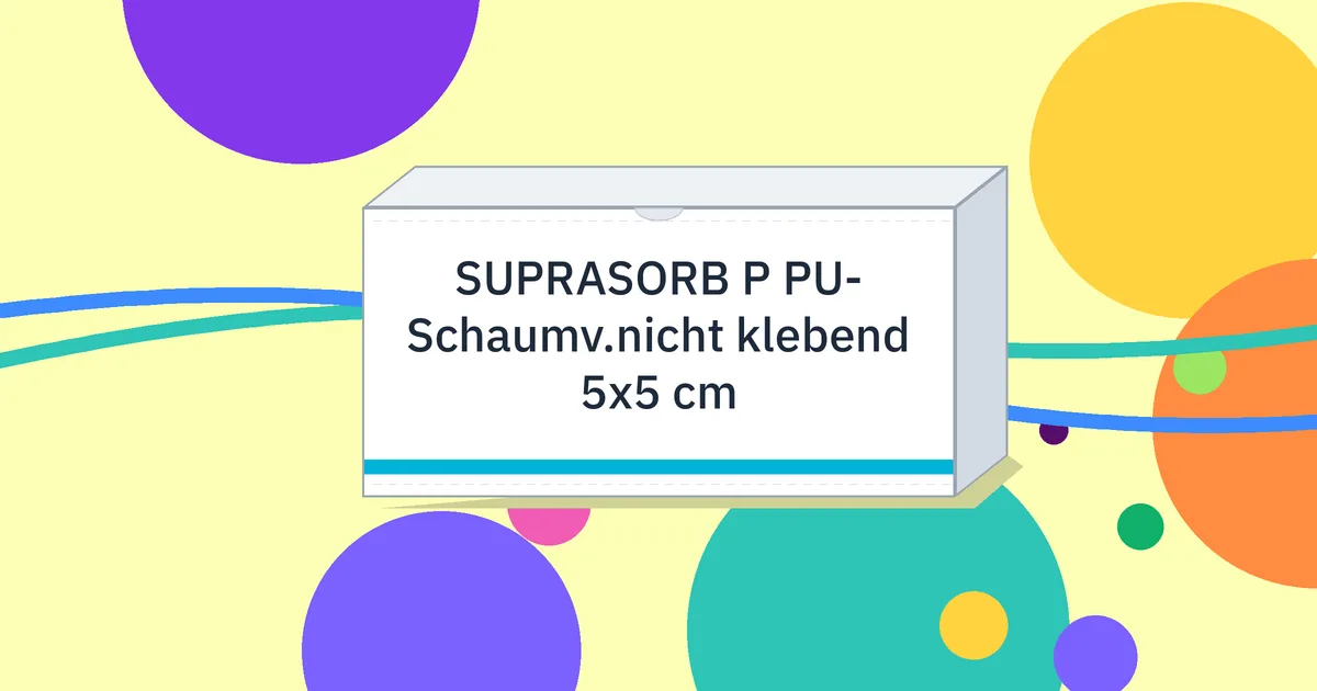 Symbolbild: Packung mit der Aufschrift SUPRASORB P PU-Schaumv.nicht klebend 5x5 cm (PZN 03933347) – Verfügbarkeit und Bezug in Apotheken in Frankfurt am Main