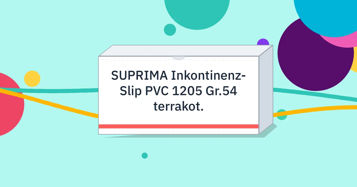 Symbolbild: Packung mit der Aufschrift SUPRIMA Inkontinenz-Slip PVC 1205 Gr.54 terrakot. (PZN 00414109) – Verfügbarkeit und Bezug in Apotheken in Frankfurt am Main