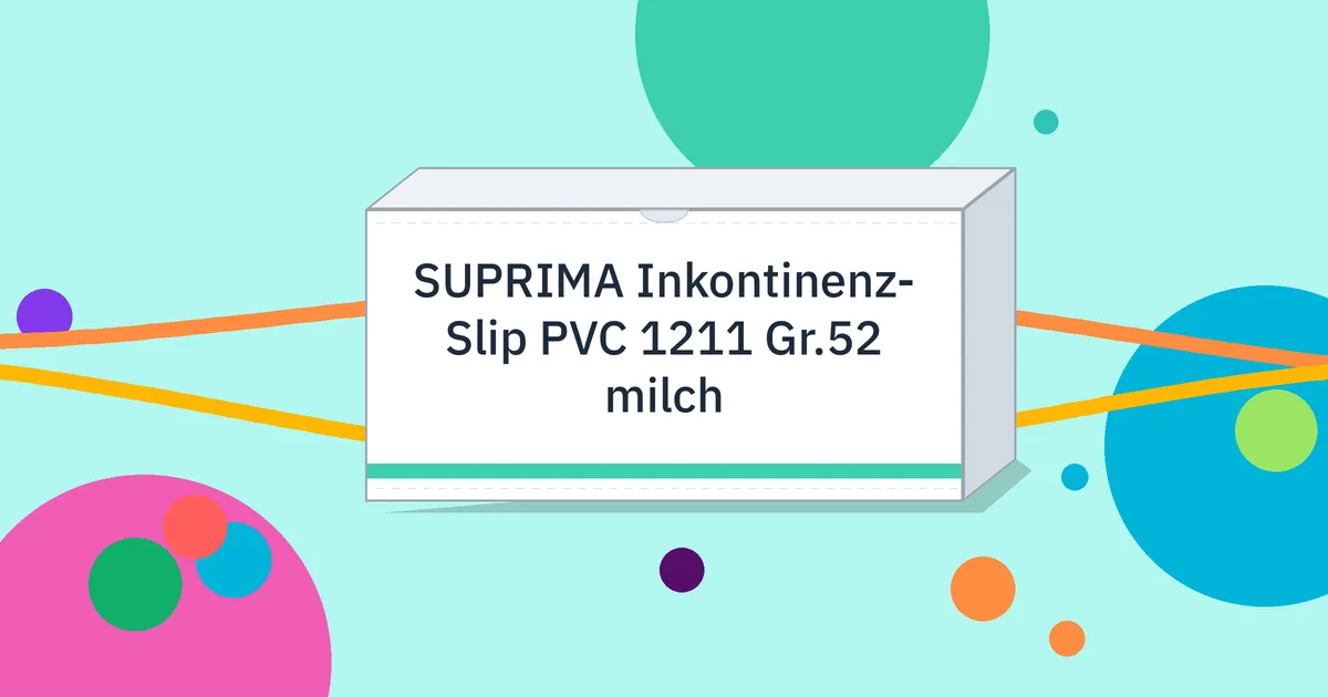 Symbolbild: Packung mit der Aufschrift SUPRIMA Inkontinenz-Slip PVC 1211 Gr.52 milch (PZN 03922651) – Verfügbarkeit und Bezug in Apotheken in Frankfurt am Main