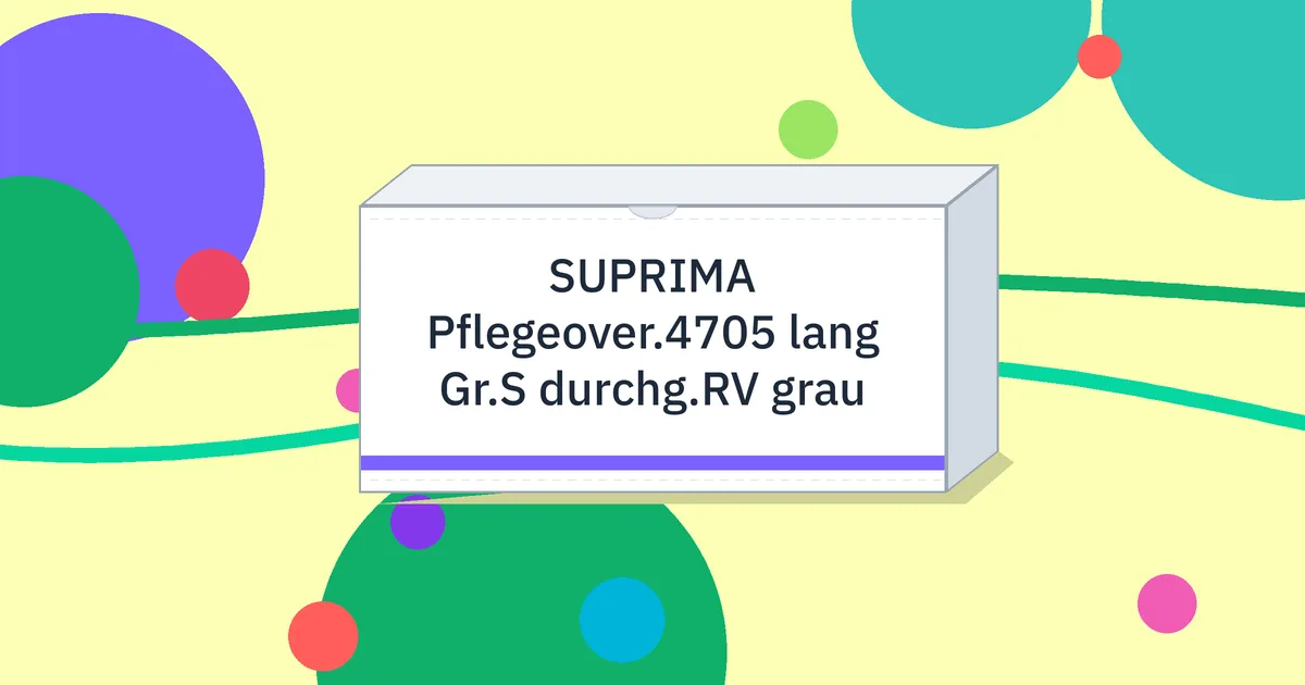 Symbolbild: Packung mit der Aufschrift SUPRIMA Pflegeover.4705 lang Gr.S durchg.RV grau (PZN 13971886) – Verfügbarkeit und Bezug in Apotheken in Frankfurt am Main